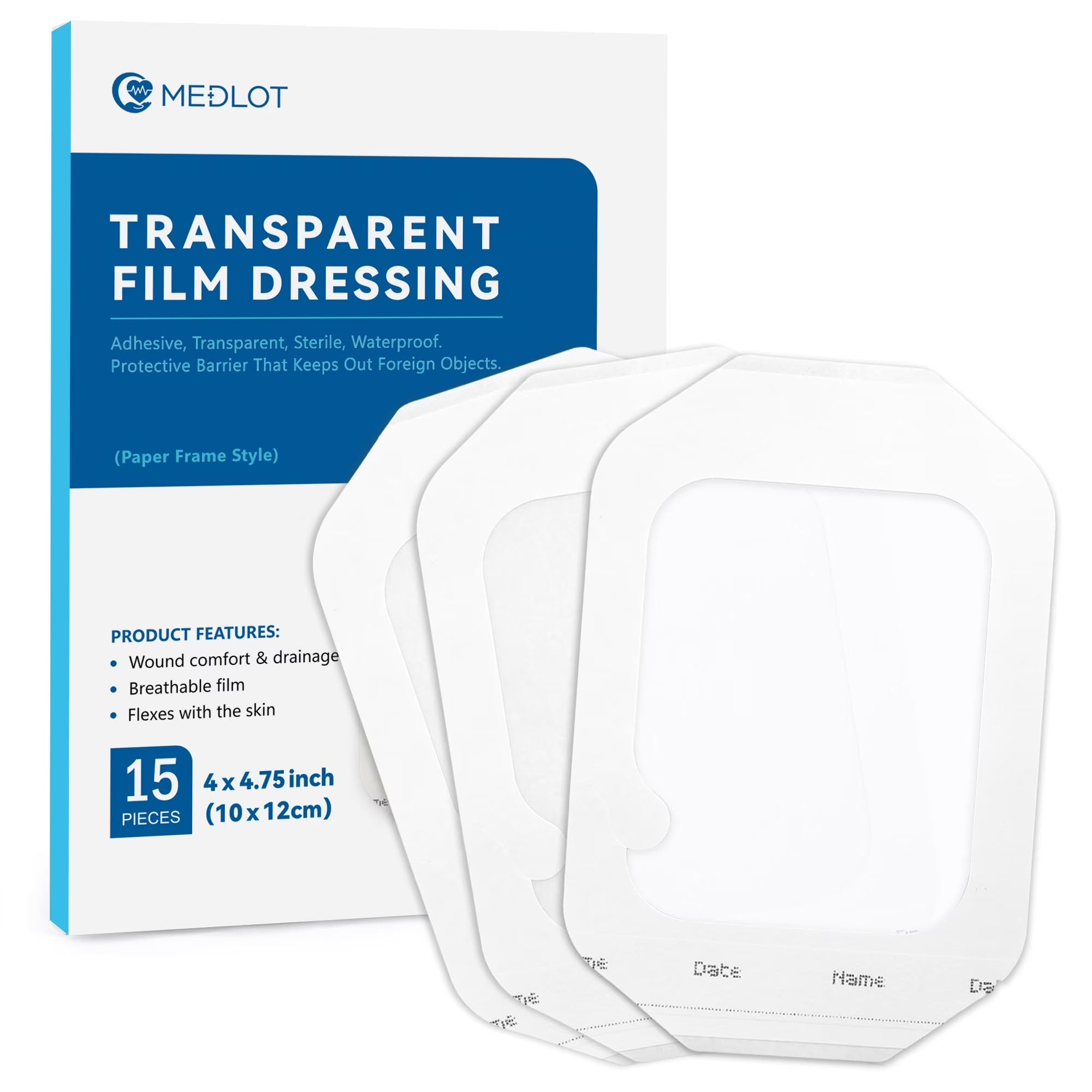 LotFancy Transparent Film Dressing, 4x4 3/4 in, 15 Count, Waterproof A